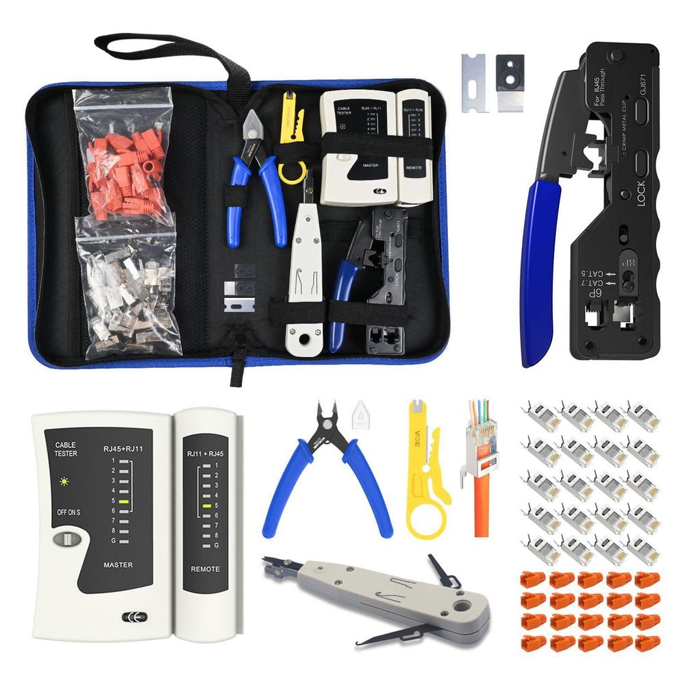 YICHUHAOXI 61-Piece All-in-One Network Crimp Tool Kit for Cat6 Cat7 ...
