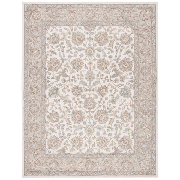 SAFAVIEH Glamour Ivory/Gray 8 ft. x 10 ft. Floral Border Area Rug ...