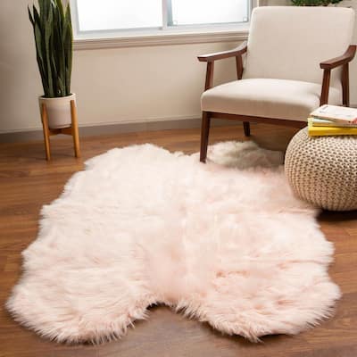 Super Area Rugs Serene Silky Faux Fur Fluffy Shag Rug Light Pink 5' x 7 ...