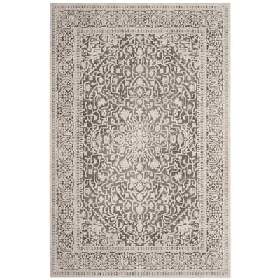 SAFAVIEH Reflection Dark Gray/Cream 7 ft. x 7 ft. Round Distressed ...