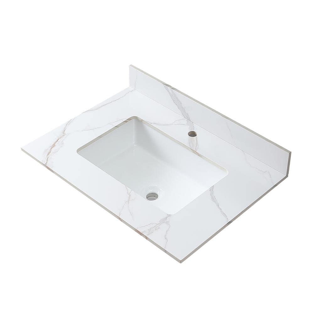 Xzkai 31 in. W x 22 in. D Engineered Stone Composite White Rectangular ...