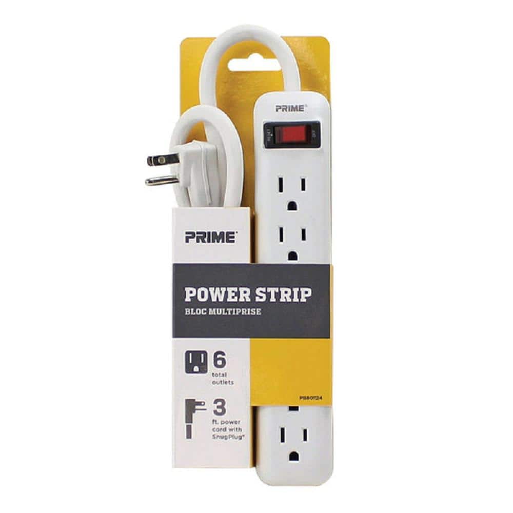6-Outlet White Power Strip w/3 ft. Cord PB801124 - The Home Depot