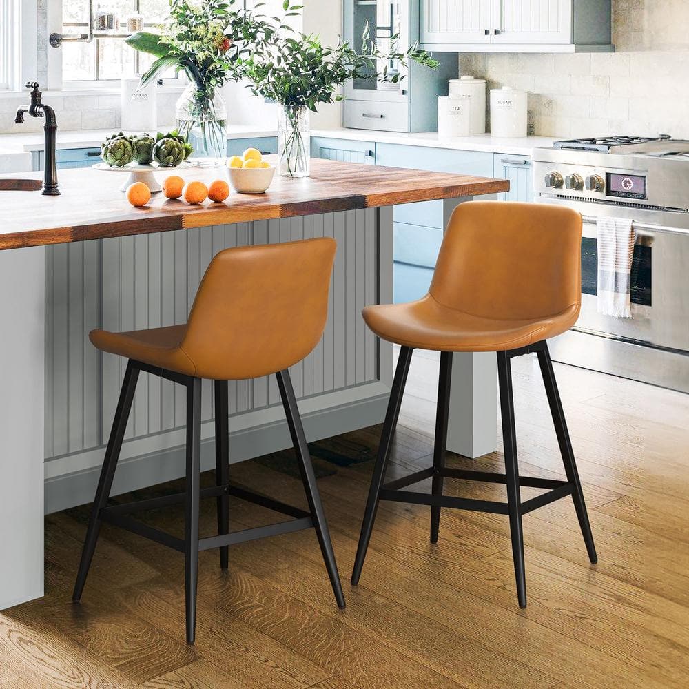 OrangeOne Abraham 24 in.Whiskey Brown Metal Counter Height Bar Stool ...