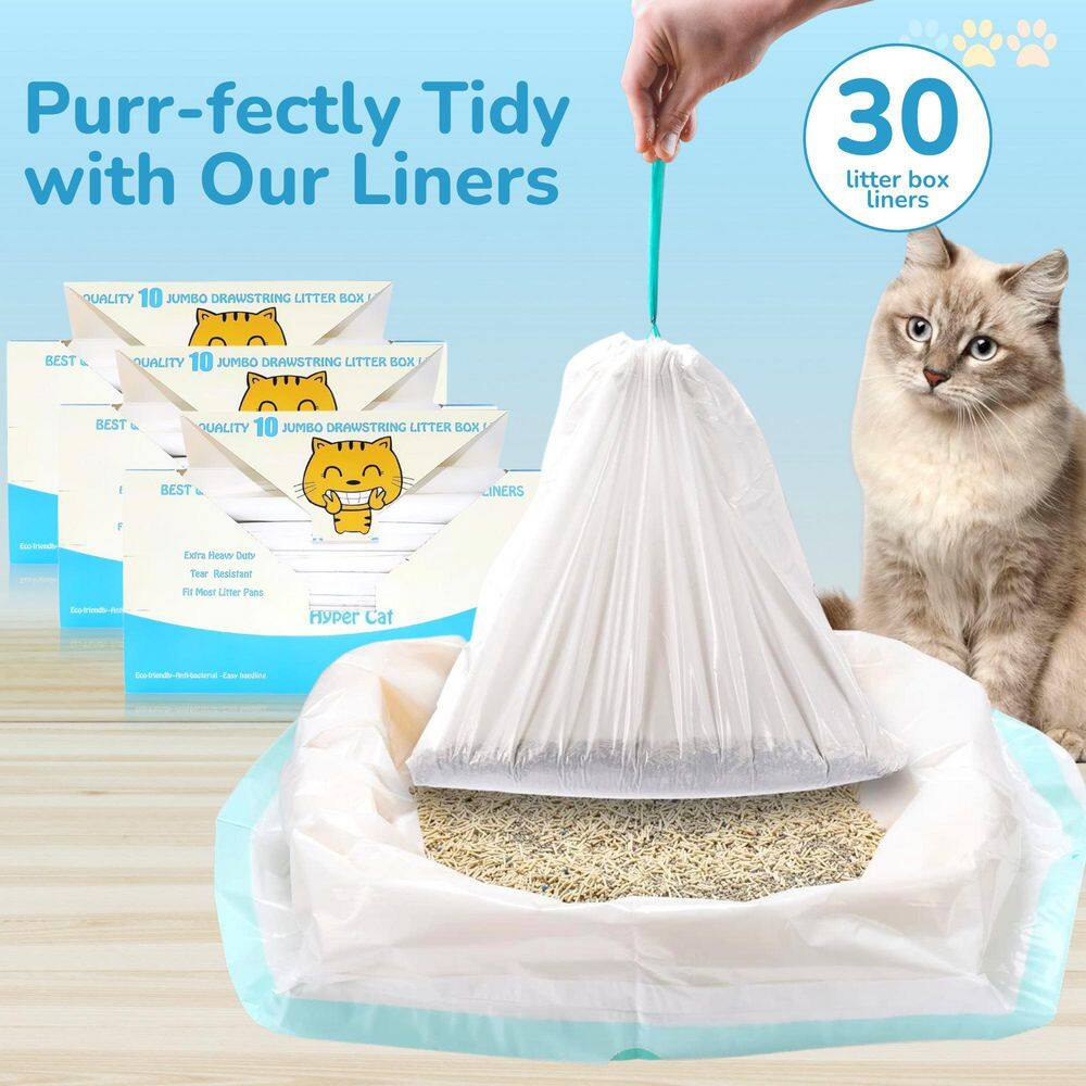 Hyper Extra Heavy-Duty Jumbo Size Cat Pan Liners with Green Drawstring ...