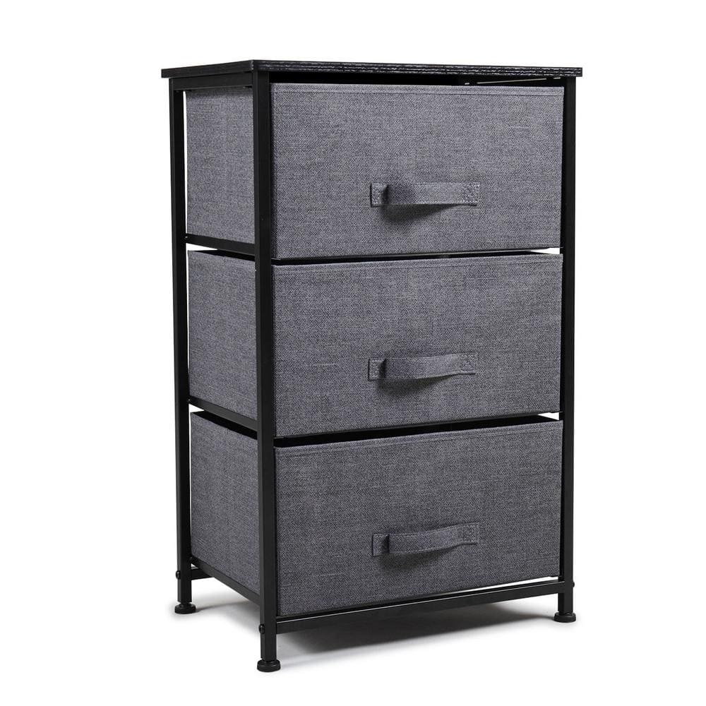 cadeninc Black Non-Woven Drawer Rack with 3-Easy Pull Drawers Storage ...