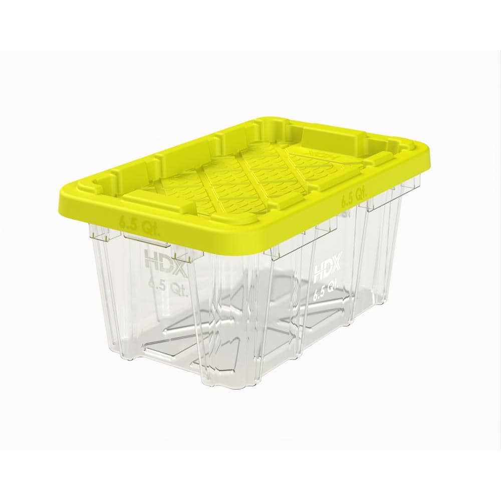 HDX 6.5-Qt Tough Storage Tote in Clear with Yellow Lid 999-6QT-C-HDX ...