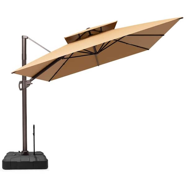 CLOUDFLY 12 ft. x 9 ft. Aluminum Cantilever Patio Umbrella in Tan Brown ...