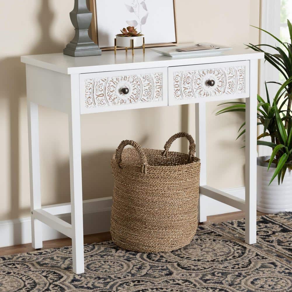 Baxton Studio Yelena 33.5 in. White Rectangle Wood Console Table 236 ...