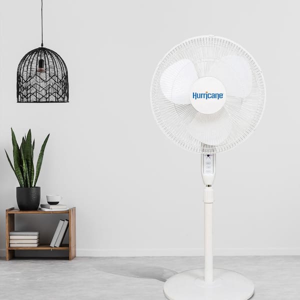 Hurricane 16 in. 3 Speed Oscillating Stand Pedestal Fan in White with Remote HGC736545 01