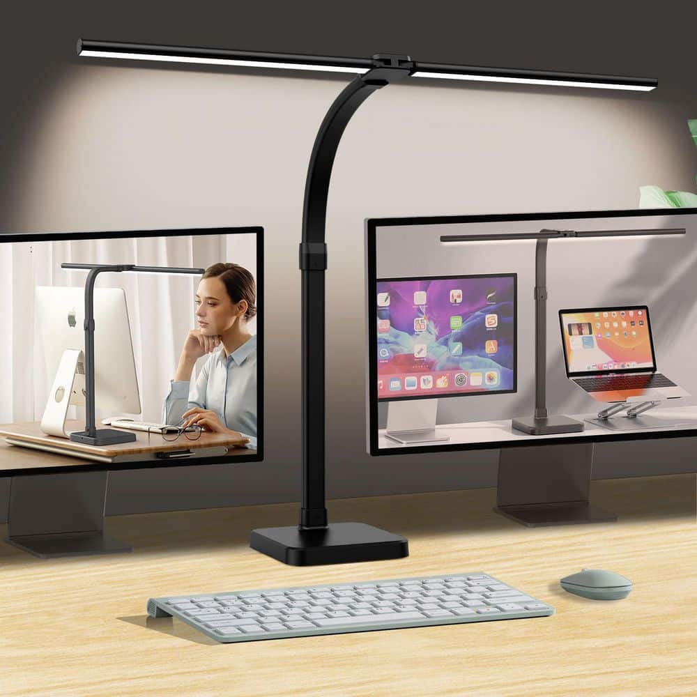 23.60 in. Black Dimmable LED Lamp with USB Port and Adjustable Lamp ...