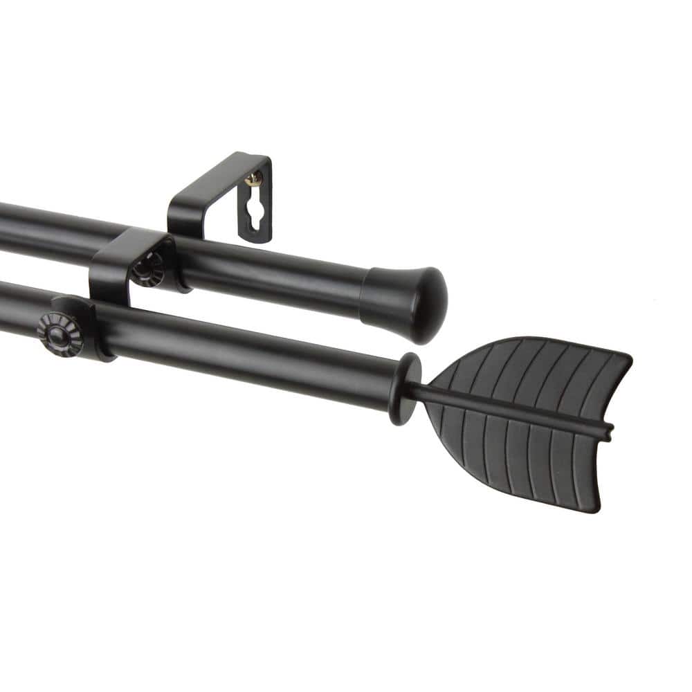 Rod Desyne 120 in. x 170 in. Feather Double Curtain Rod Set in Black ...
