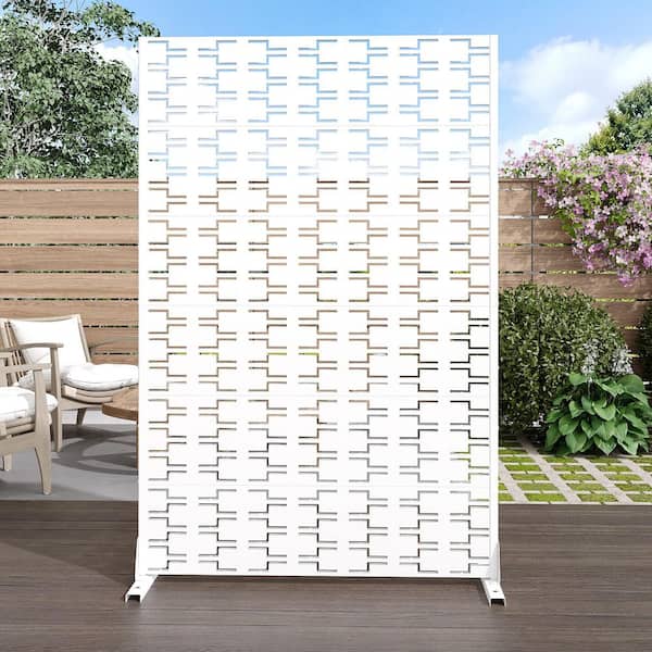 Lirago 72 in. x 47 in. White Privacy Screen Galvanized Freestanding ...
