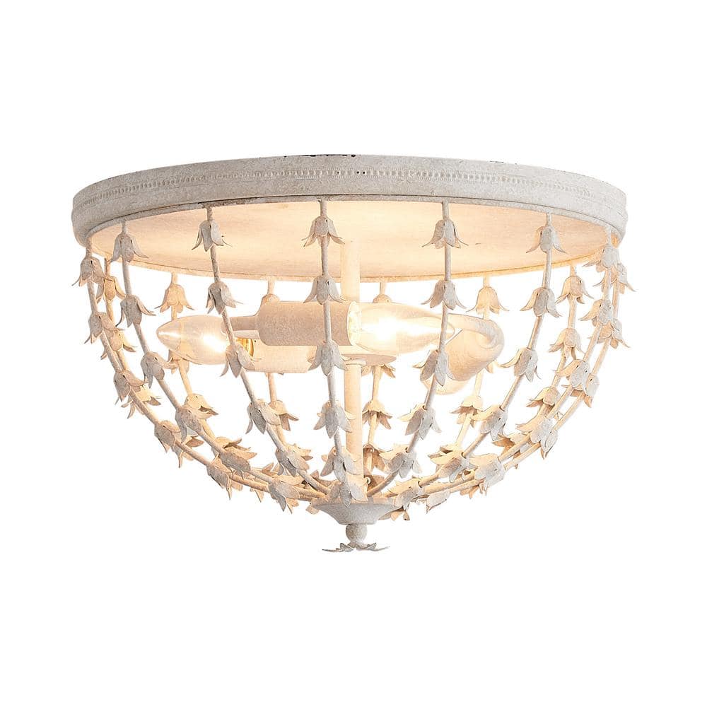 matrix decor 15 in. 3-Light White Modern Flush Mount with Flower Shade ...