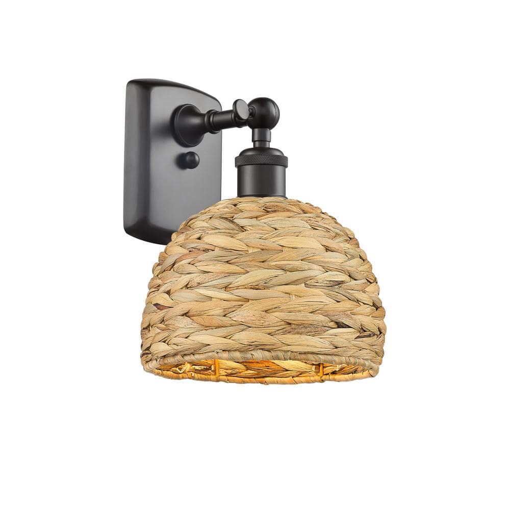 Innovations Woven Rattan 1-Light Oiled Brass Wall Sconce with Brown ...