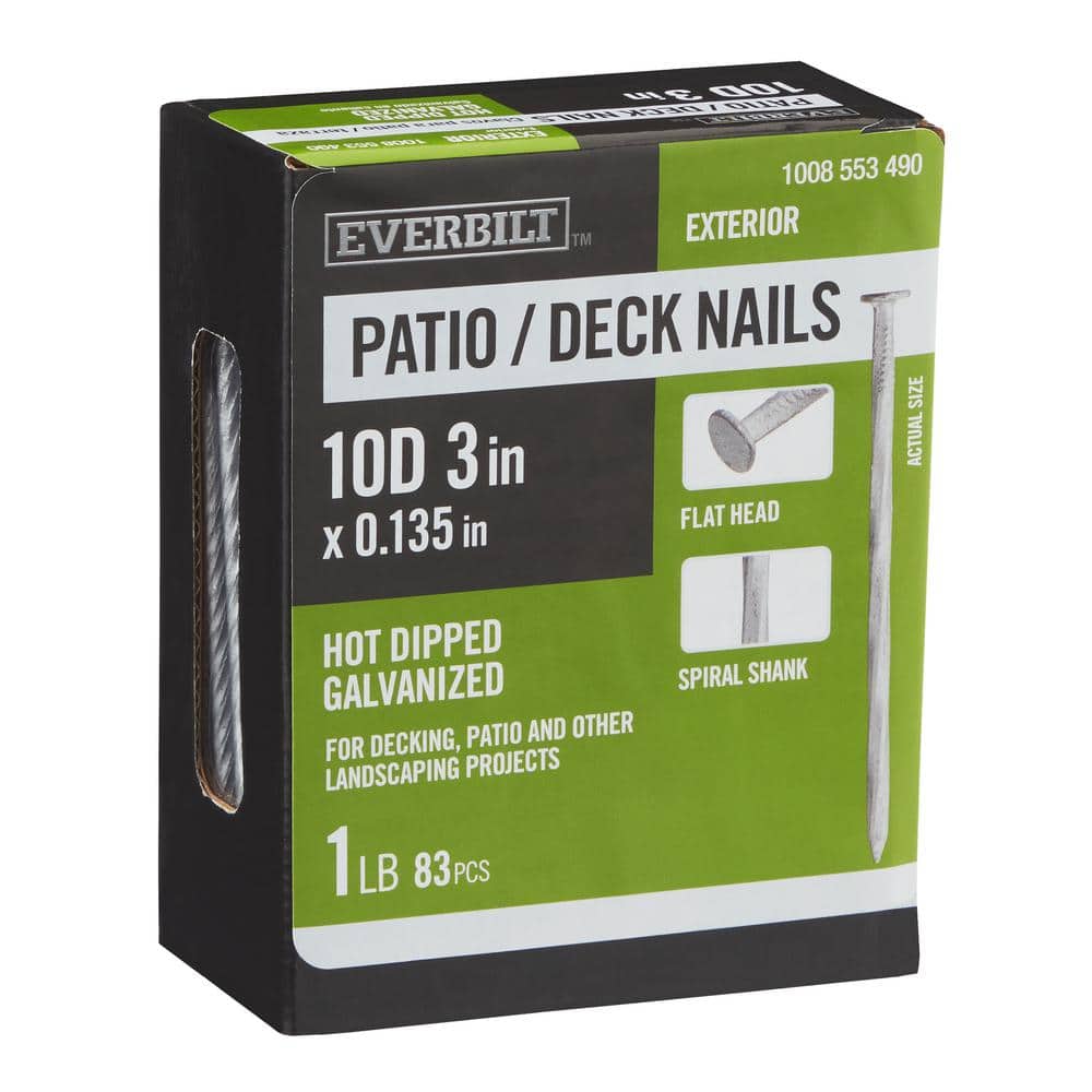 Everbilt 3 in. x 10D Hot Dipped Galvanized Deck Nails 1 lb. (83-Count ...