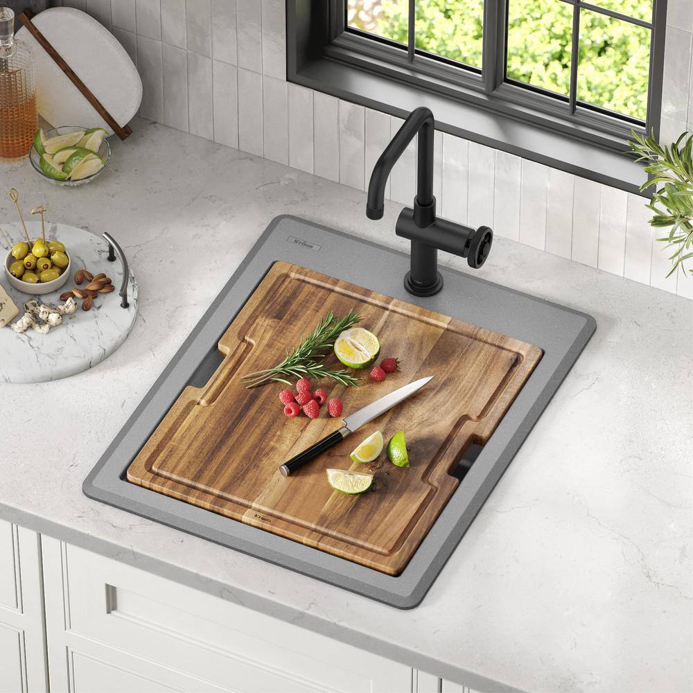 KRAUS Bellucci Metallic Grey Granite Composite 18 in. 1-Hole Drop-in ...