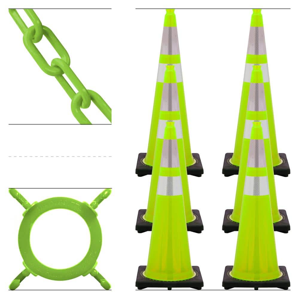 Mr. Chain 36 in. Safety Green Reflective Traffic Cone and Chain Kit ...