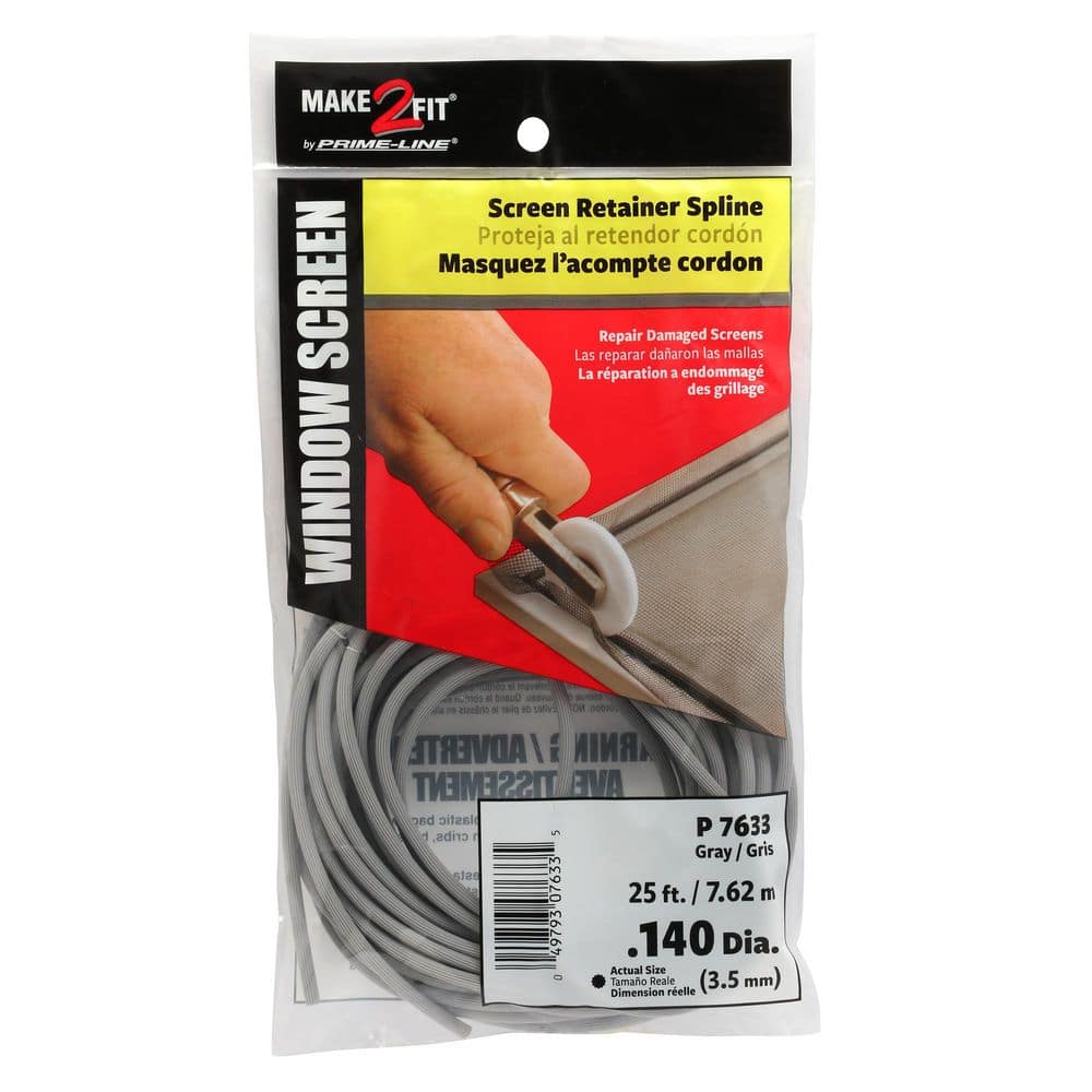 Prime-Line 0.140 in. x 25 ft. Roll Gray Screen Spline P 7633 - The Home ...