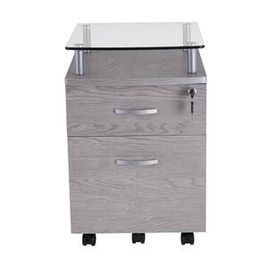 TECHNI MOBILI Gray Rolling File Cabinet with Glass Top RTA-S06-GRY ...