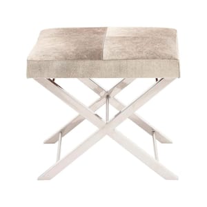 Litton Lane 18 in. Gray Stainless Steel Hair on Hide Stool 59669 - The ...