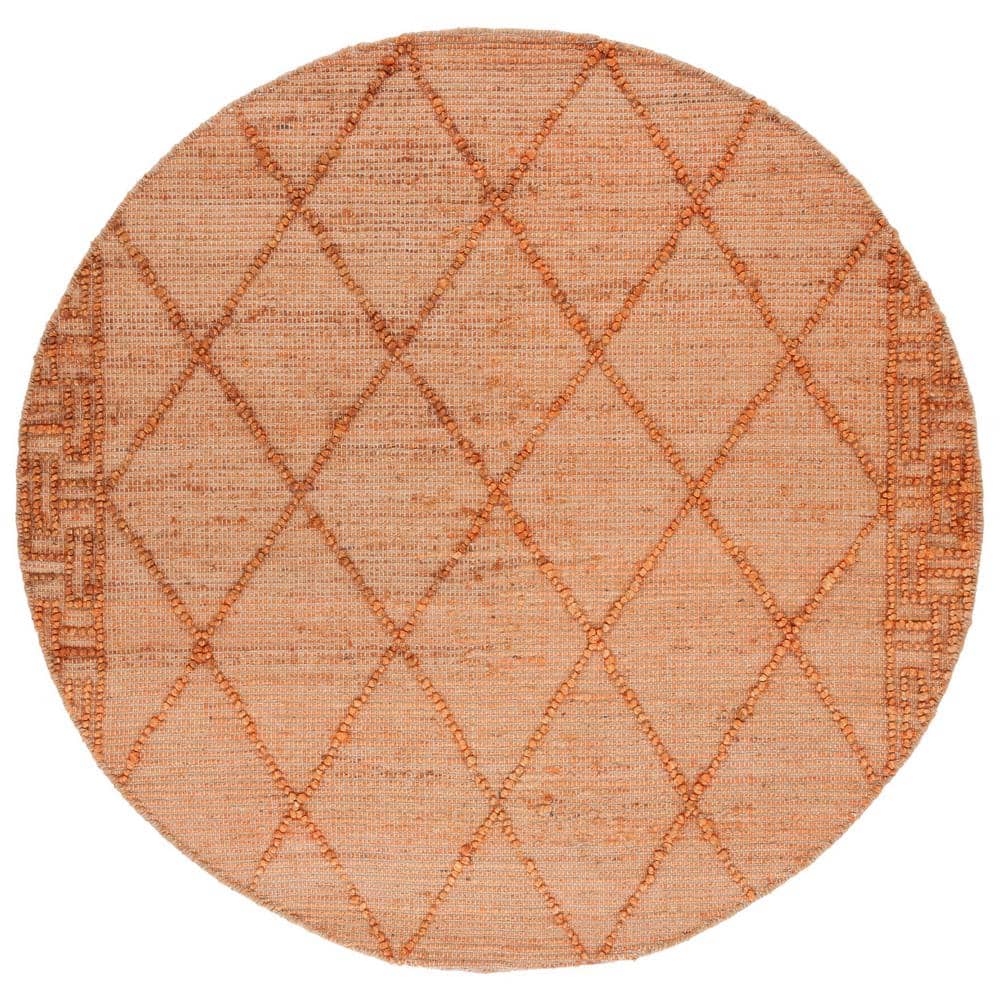 SAFAVIEH Natural Fiber Orange/Beige 6 ft. x 6 ft. Trellis Border Round ...