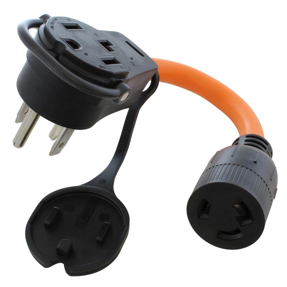 AC WORKS 1 ft. 30 Amp 14-30 Piggy-Back Plug to L6-30 Connector Adapter ...