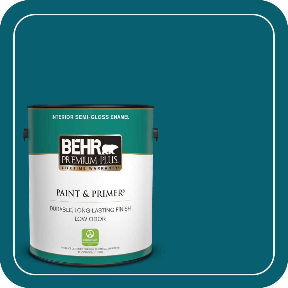 BEHR PREMIUM PLUS 1 gal. #T16-04 Galapagos Semi-Gloss Enamel Low Odor ...