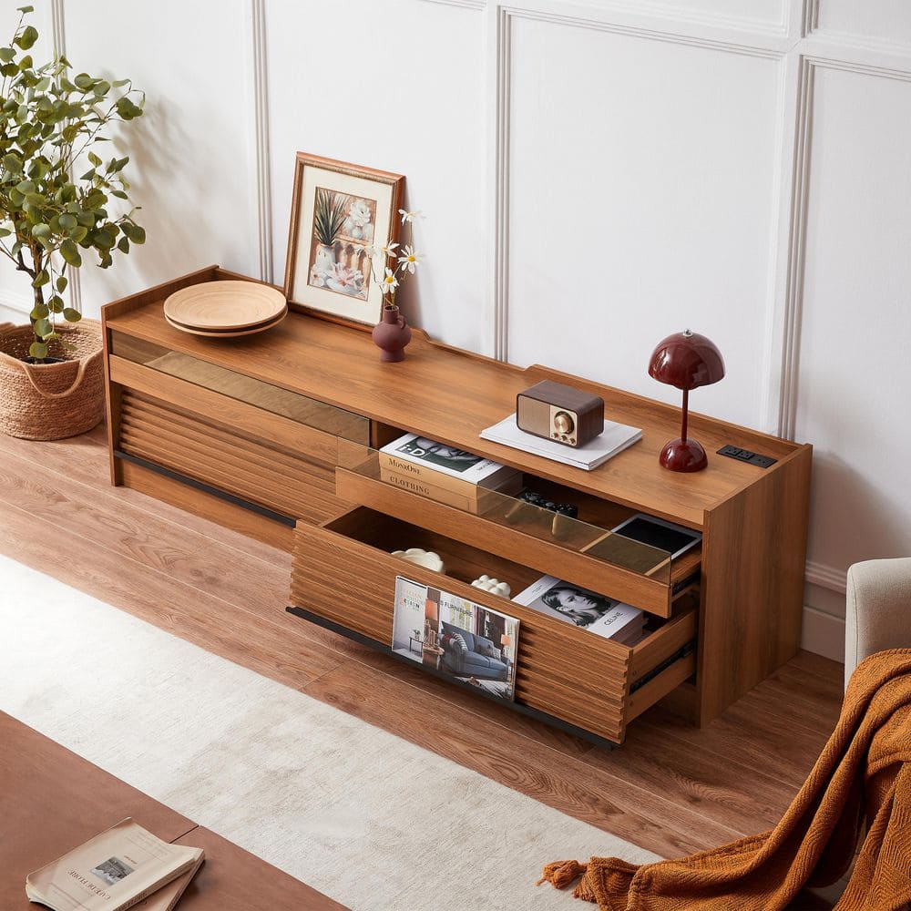 Harper & Bright Designs Natural TV Stand Fits TVs Up to 70 to 79 in ...