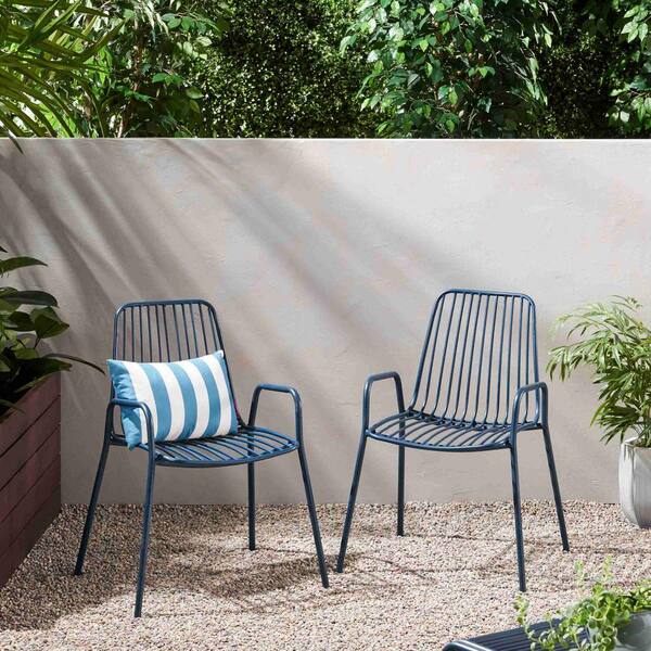 Miscool Anky Navy Blue Iron Frame Outdoor Lounge Chair (Set of 2 ...