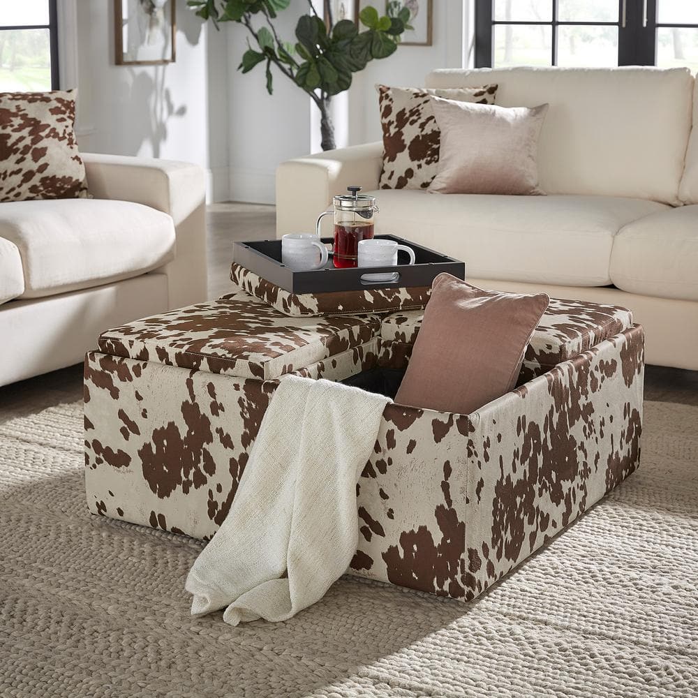HomeSullivan Cowhide Print Upholstered Storage Ottoman 40468PF23 - The ...