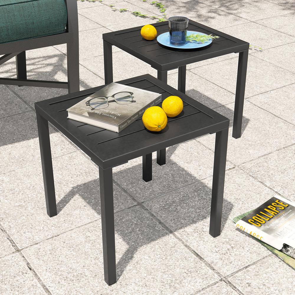 Pellebant Square Aluminum Outdoor Side Table in Black (Set of 2) PB ...