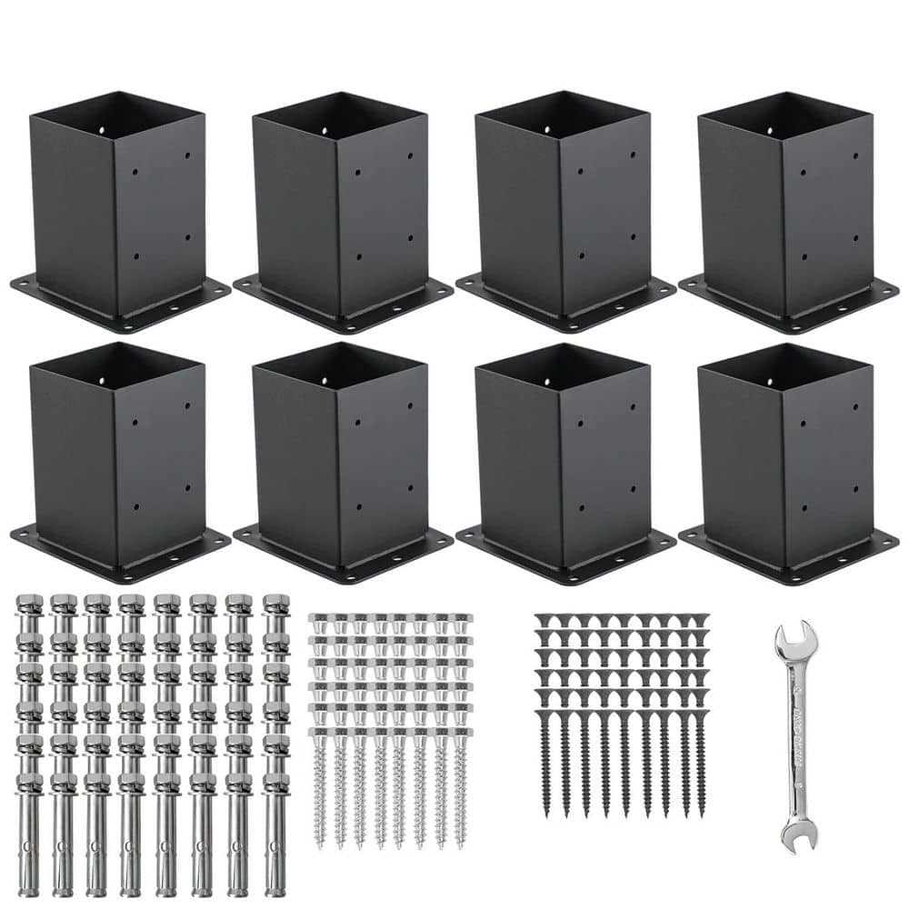 5.6 in. Black Steel Square Post Base Heavy-Duty Garden Post Base ...