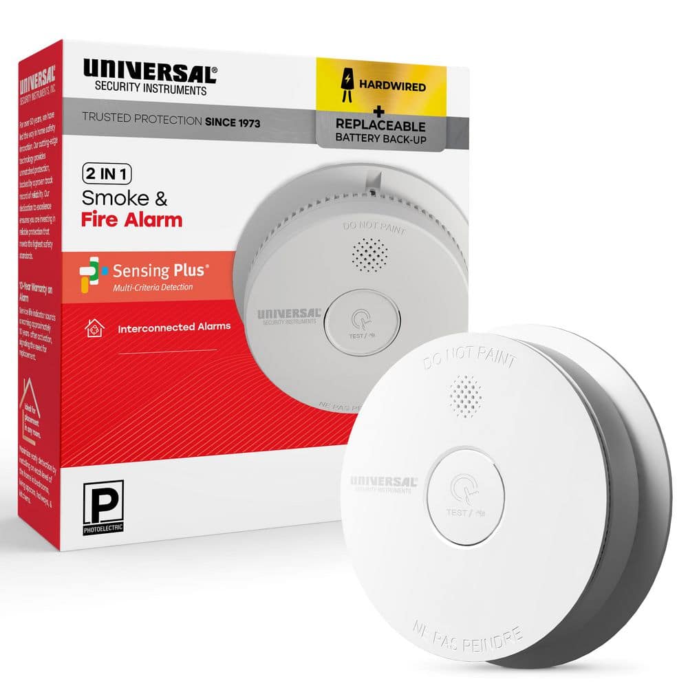 Universal Security Instruments Hardwired and 1-Year Battery Backup Smoke Detector with ...