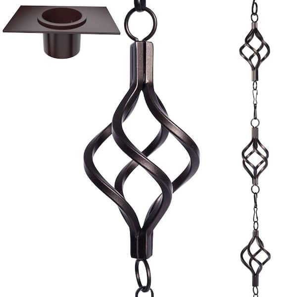OGETFUUR 8.5 ft. Metal Rain Chain Downspouts, Circle with Leaves Rain ...