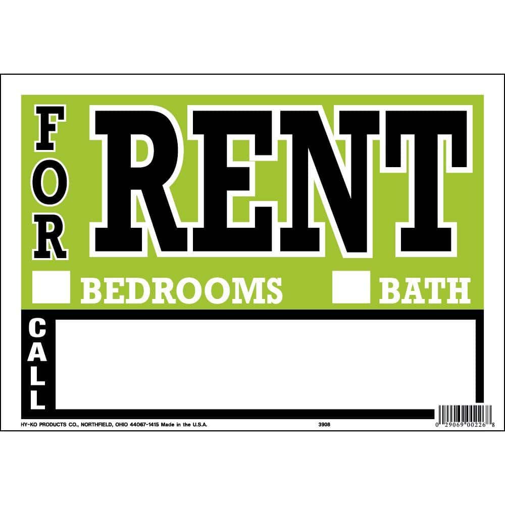 HY-KO 9 in. x 12 in. Plastic Contemporary For Rent Sign 3908 - The Home ...