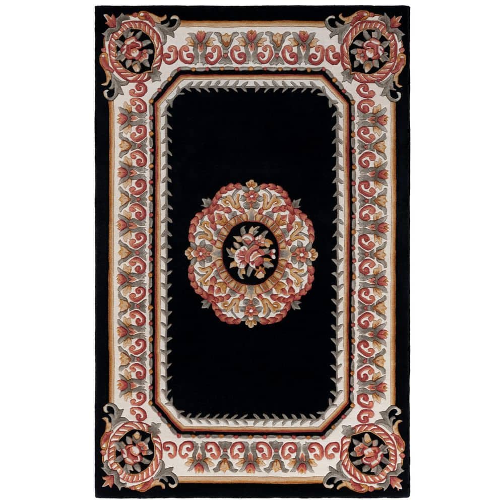 SAFAVIEH Naples 5 ft. x 8 ft. Black/Ivory Ornate Medallion Area Rug ...