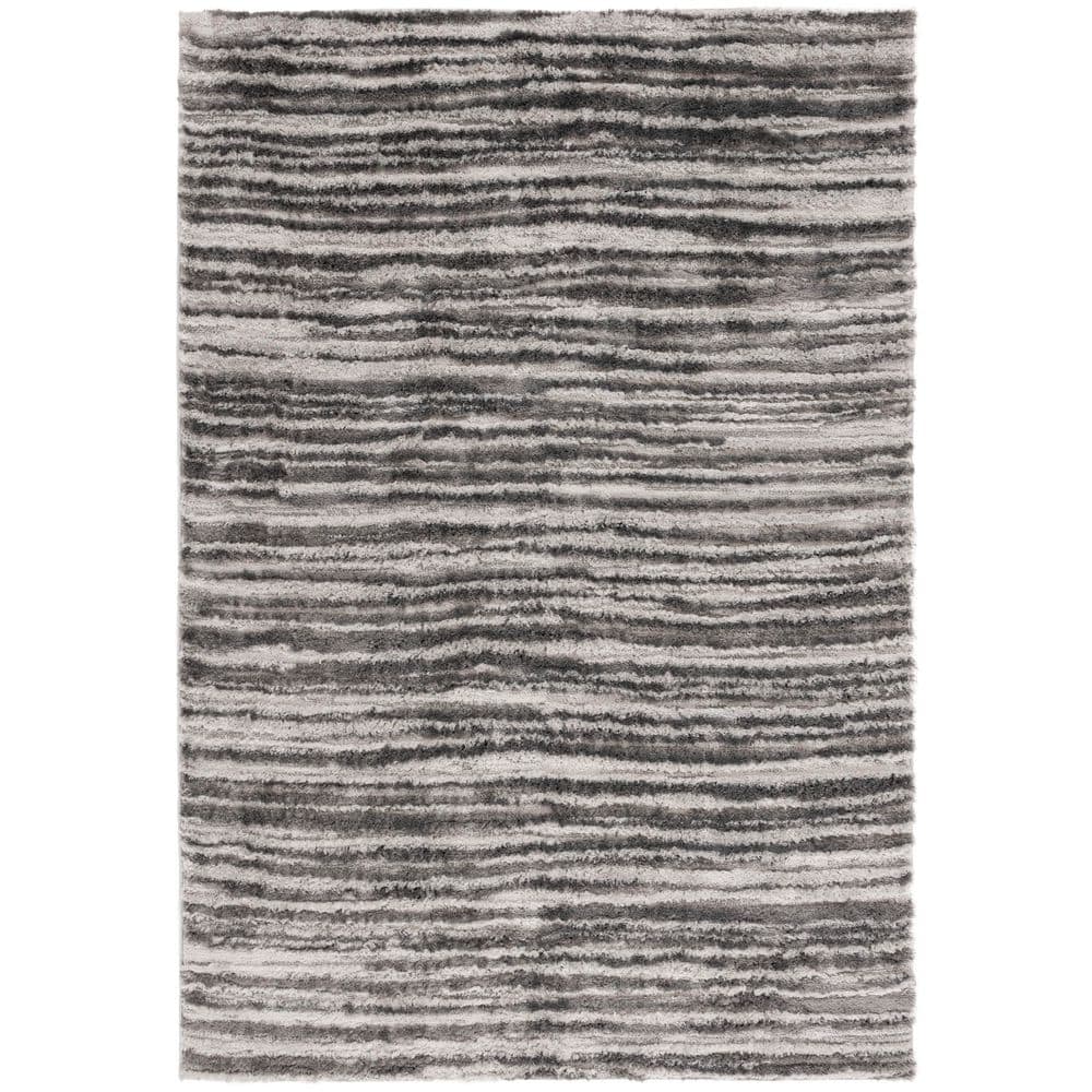 SAFAVIEH Seattle Shag 9 ft. x 12 ft. Ivory/Gray Striped Area Rug ...