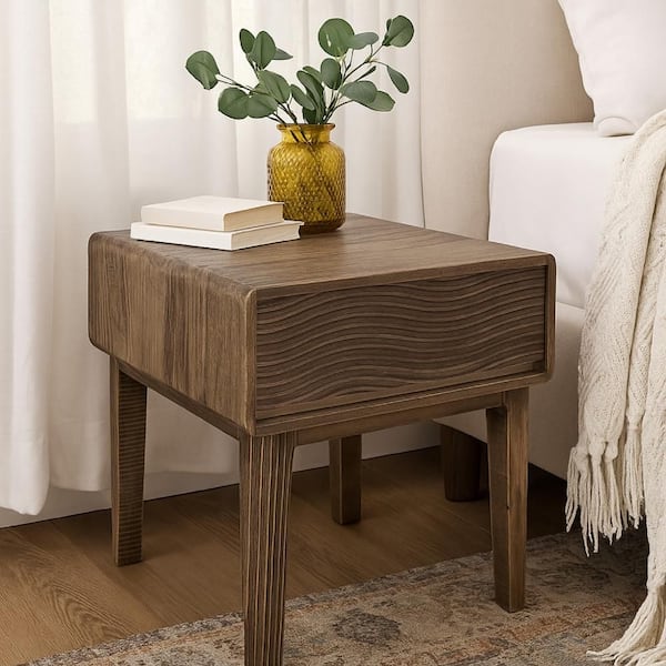 Benjara Oly 22.75 in. Natural Brown Rectangular Wood Side End Table ...