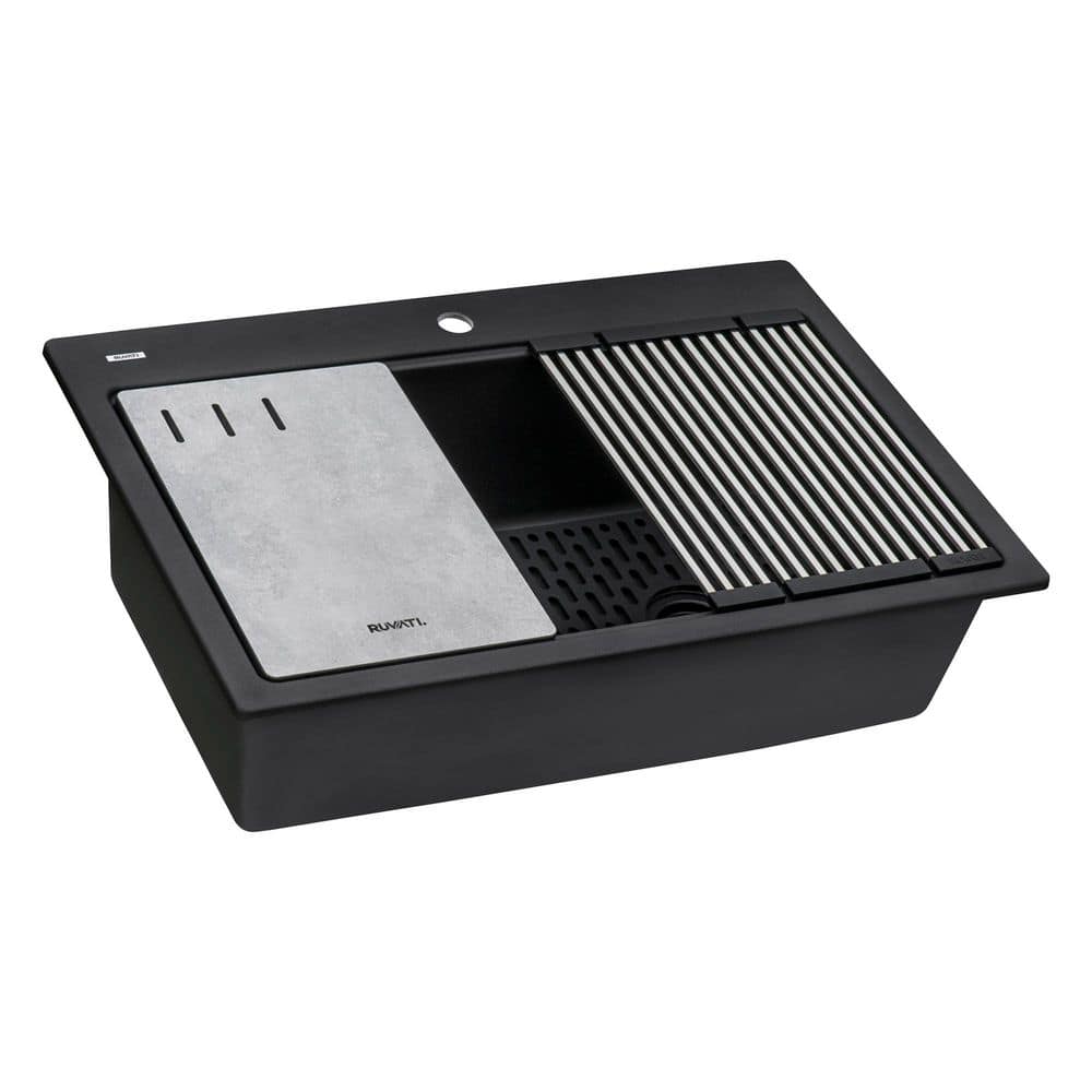 Ruvati EpiStage 33 in. Drop-in Single Bowl Workstation Kitchen Sink in ...