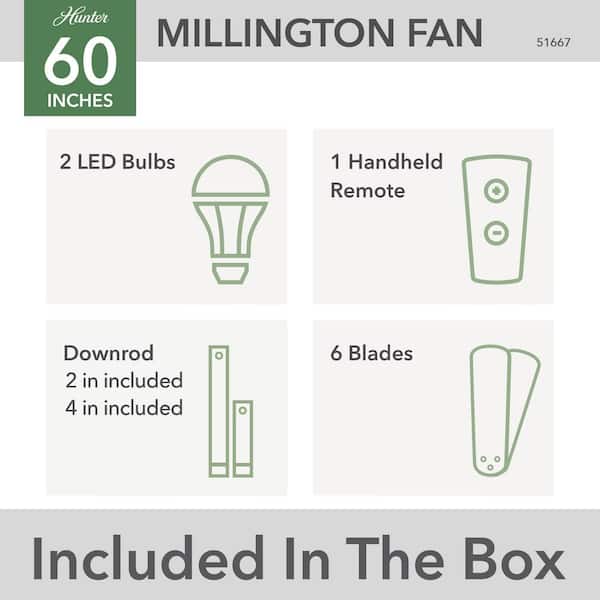 Hunter Millington 60 in. Indoor Matte Black Ceiling Fan with Light Kit ...