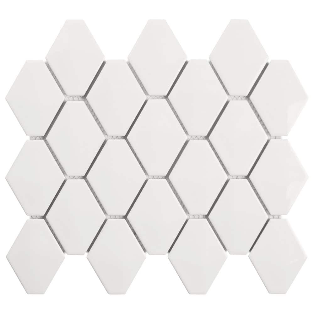 Ivy Hill Tile Medley Diamond Cloud White 4 in. x 0.39 in. Glossy ...