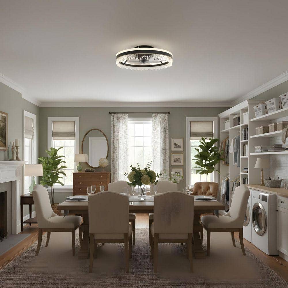 RCCFBHM 19.7 in. LED Indoor Black Elegant Crystal Ceiling Fan with ...