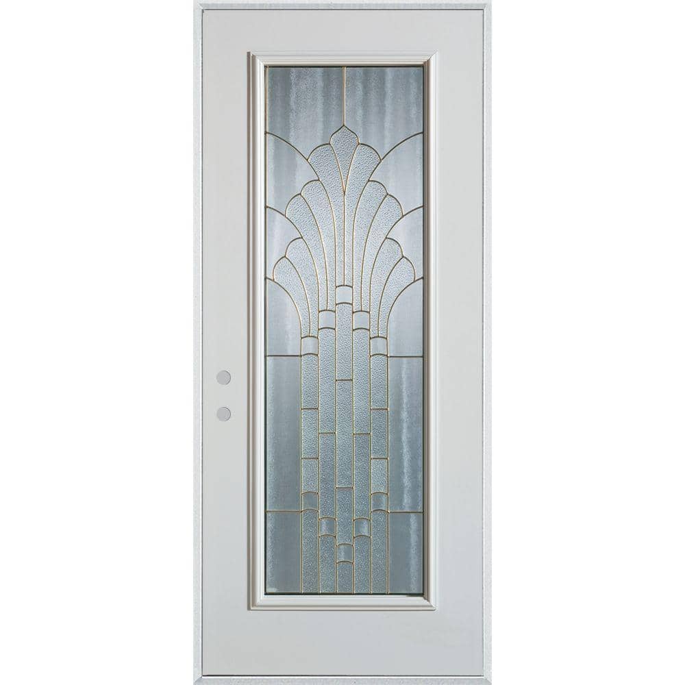 Stanley Doors 36 in. x 80 in. Art Deco Full Lite Painted White Right ...