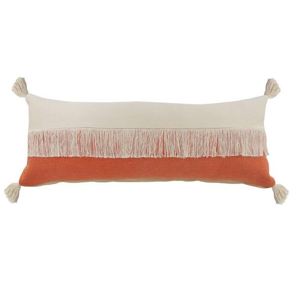 LR Home Festival Fringe Citrine Orange/Off-White Color Block Soft Poly ...