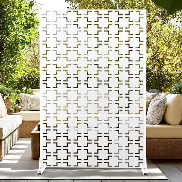 TUYOHW 72 in. x 47 in. White Metal Privacy Screen for Deck, Balcony ...