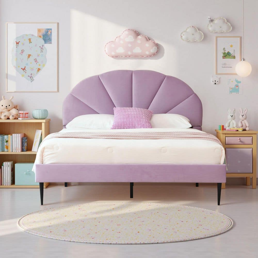 Ahokua Purple Frame Twin Size of Luxury Velvet Platform Bed with ...