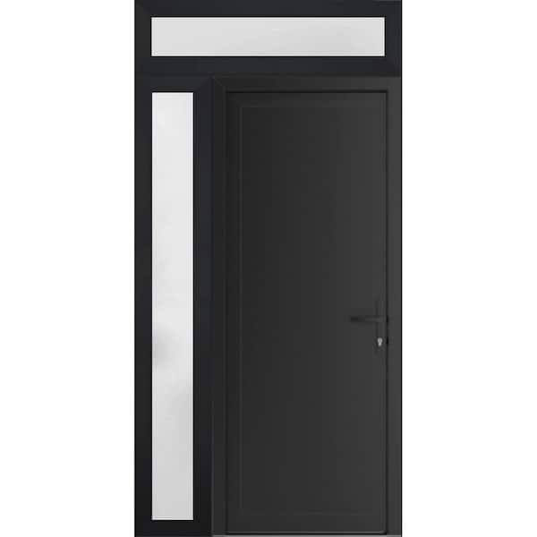VDOMDOORS 44 in. x 94 in. Left-hand/Inswing Frosted Glass Matte Black ...
