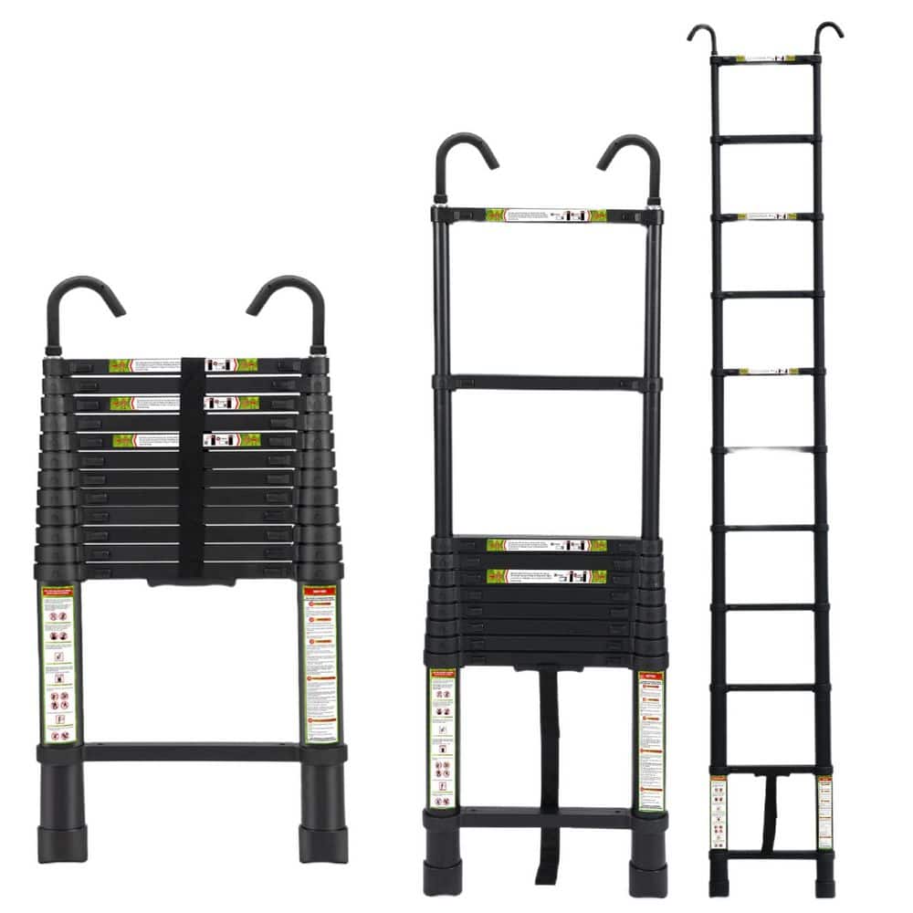 KIWDZFU 12.5 ft. Aluminum Telescopic Ladder with Non-Slip Feet and ...