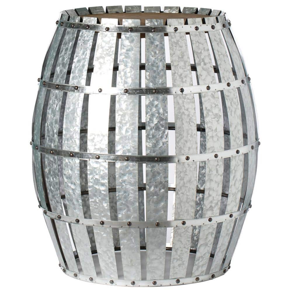 Vintiquewise Round Wooden Rustic Wood and Galvanized Metal Barrel ...