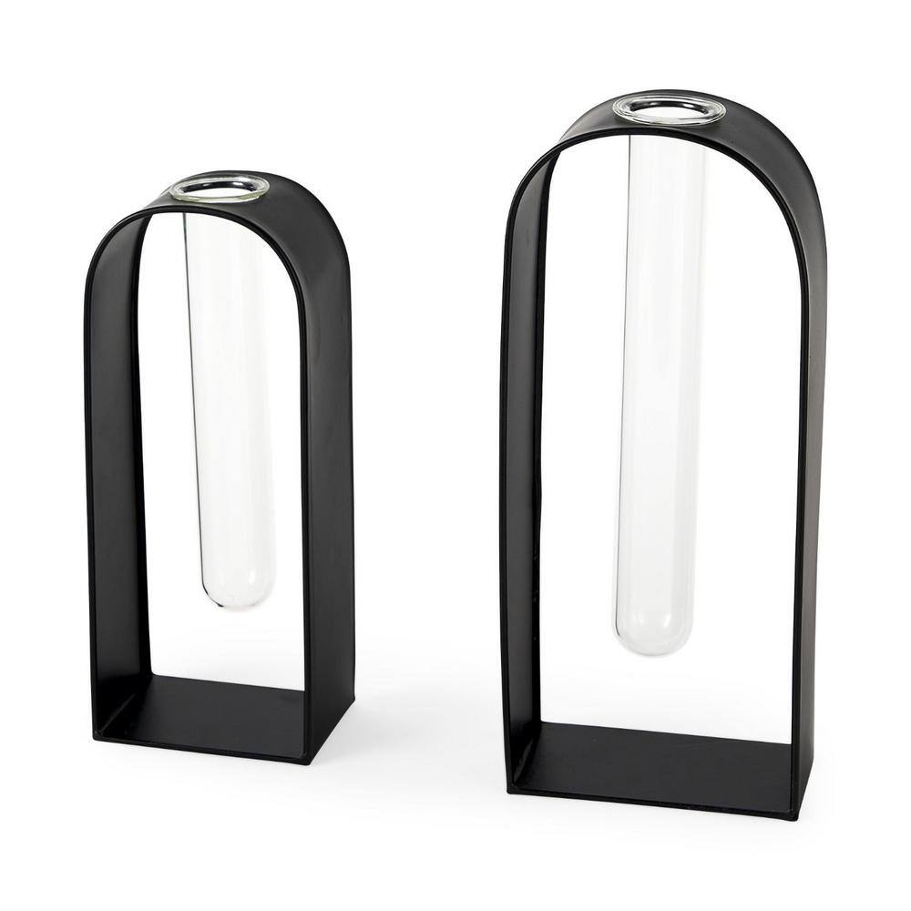 HomeRoots 12 in. Black Metal Test Tube Geometric Decor (Set of 2 ...